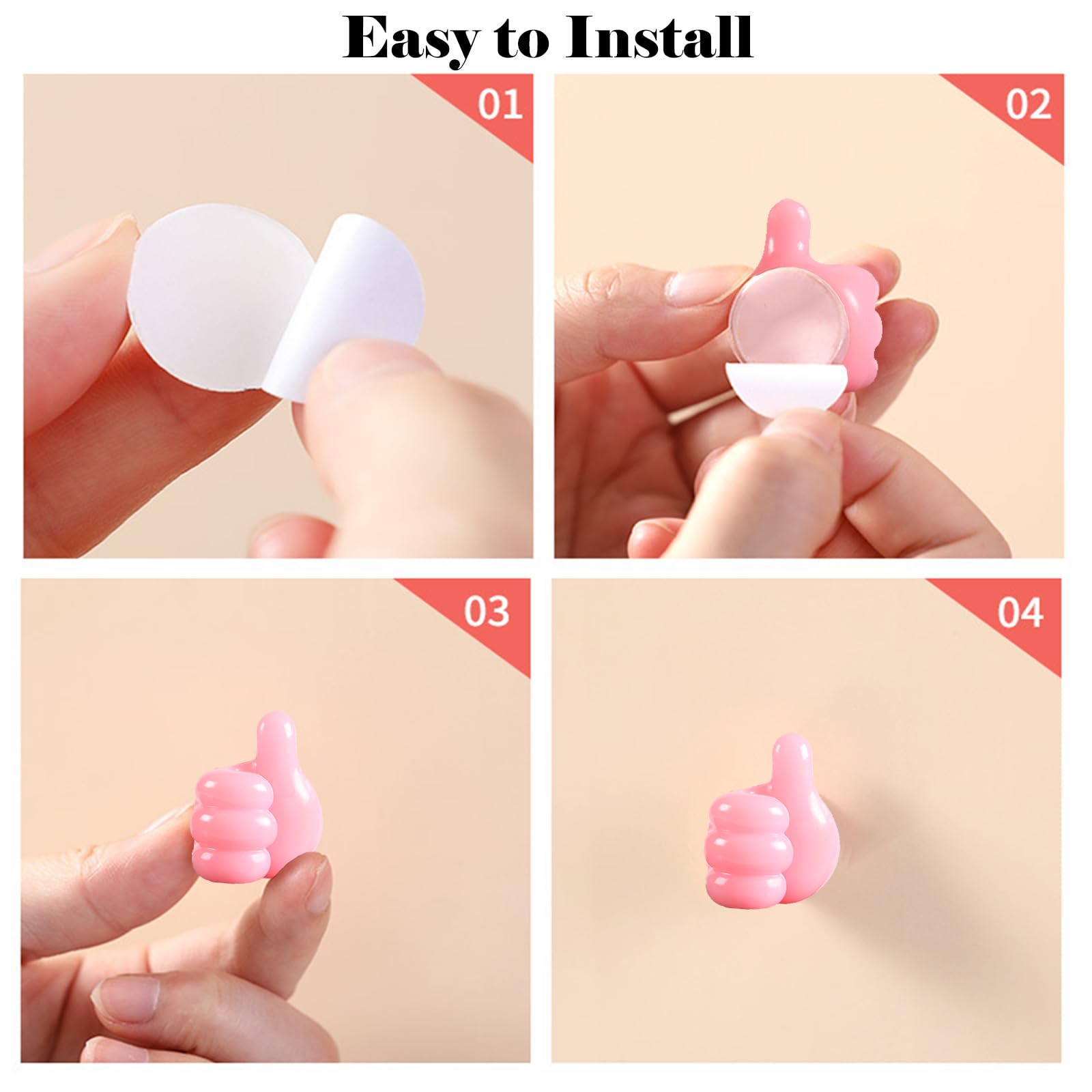 Dupiulk 24 Pcs Silicone Thumb Wall Hooks, Self Adhesive Thumbs up Cord Holder, Desk Cable Clips Organizer, Multifunction Key Hanger Wall Hook