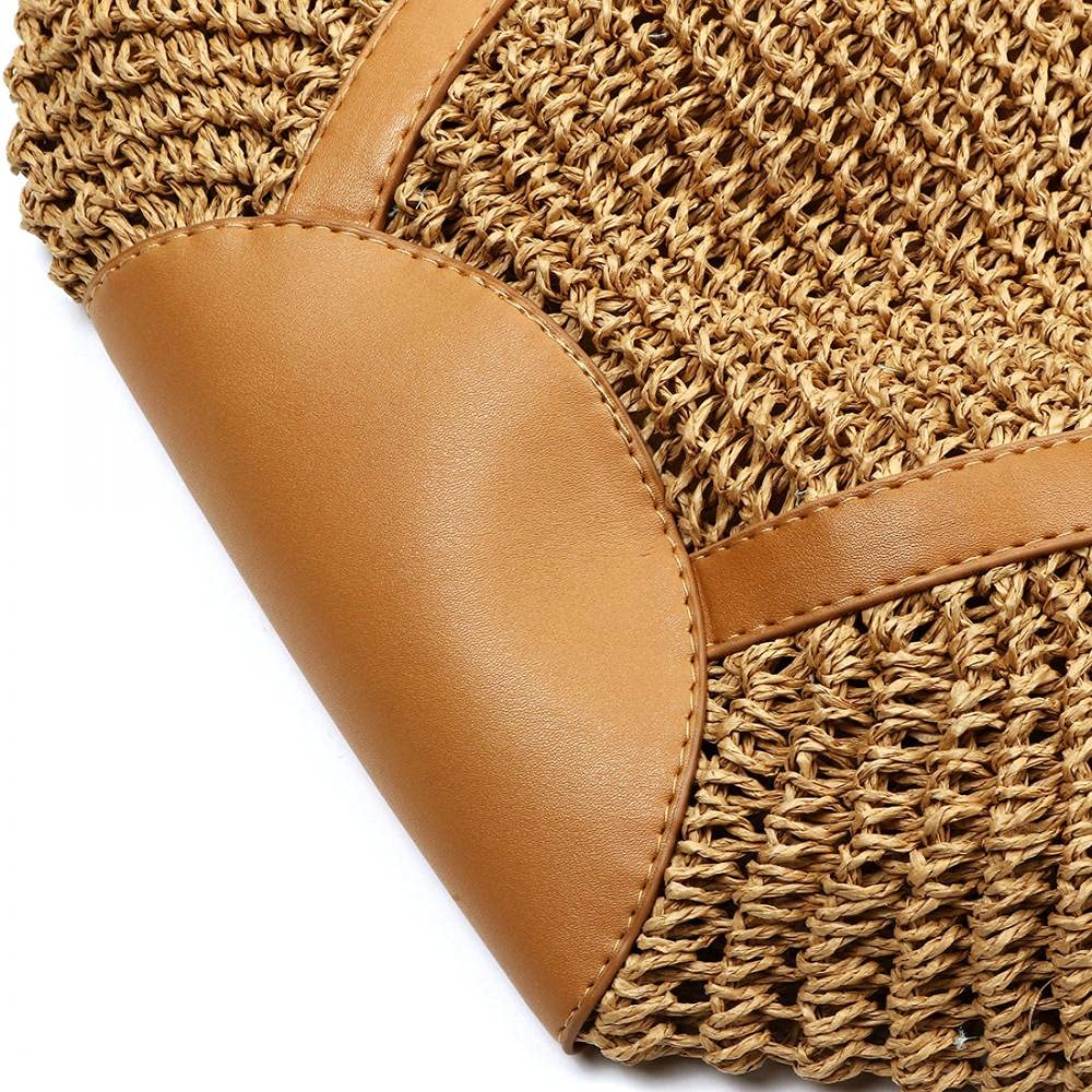 Women Straw Shoulder Bag Summer Beach Lightweight Large Wallet Handmade Woven Handbag (Khaki)