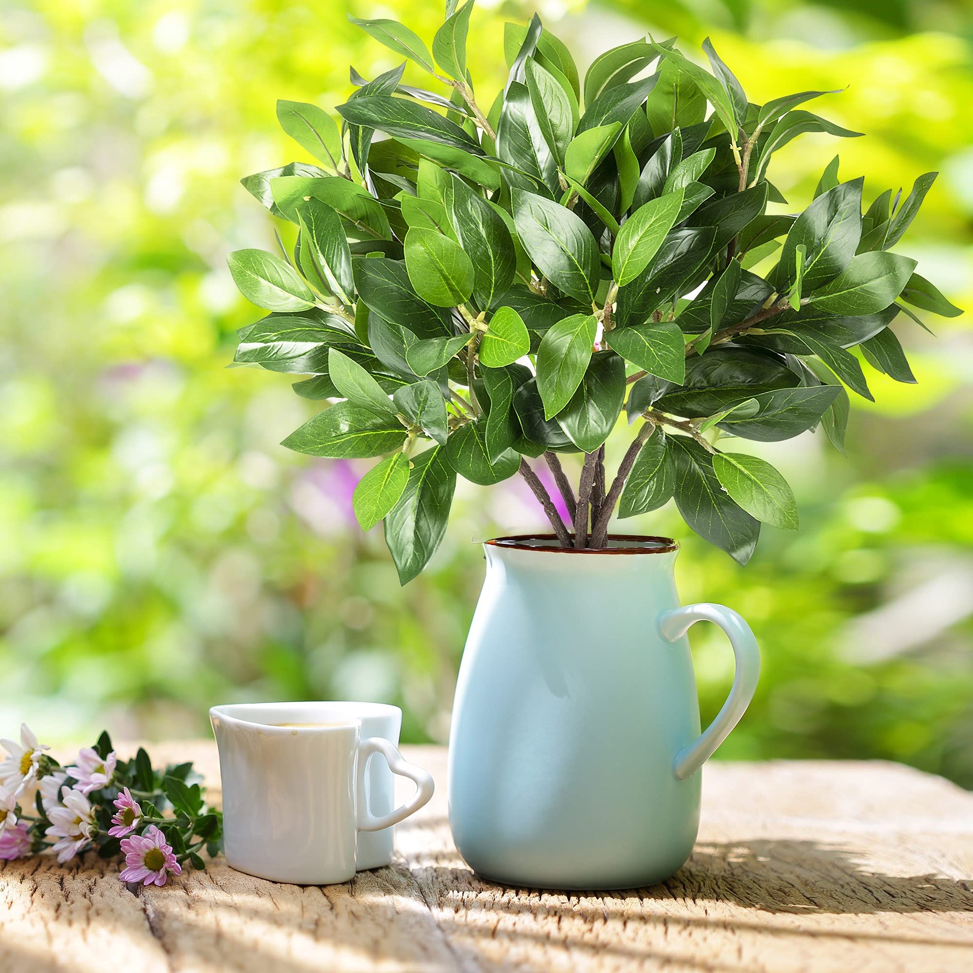 Grand Verde Greenery Branches 21” Tree Stems Artificial Plants Green Leaves Faux Bush, 6pcs Set
