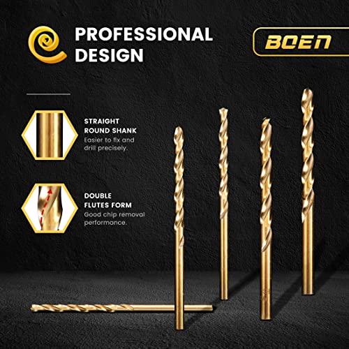 BOEN Cobalt Drill Bit Set - 13PCS M35 High Speed Steel Twist Jobber Length Drill Bits 1/16" - 1/4", Drill Bit for Hardened Metal, Stainless Steel, Cast Iron, Plastic and Wood, Indexed Storage Case