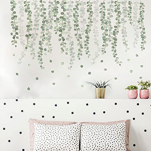 Prabahdak Eucalyptus Wall Stickers Green Leaves Vine Wall Decals Stickers Removable Peel and Stick Wall Art Decor for Sofa Background Living Office Room Baby Bedroom Kitchen Nursery Room Decorations