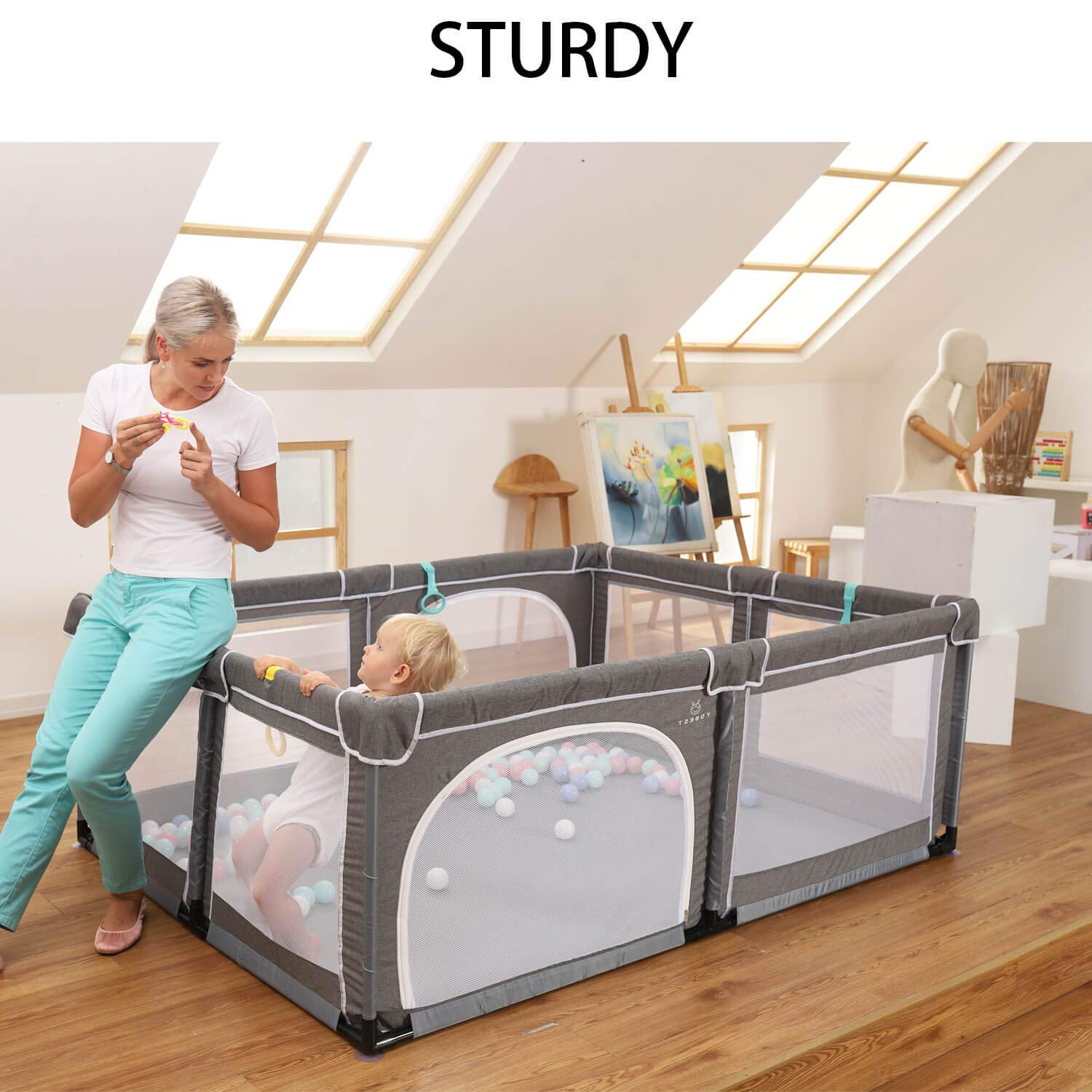 Baby Playpen, CVTER Extra Large Play Yard with Gate, Playpen for Toddler, Infant Safety Activity Center, Children's Fences Packable & Portable