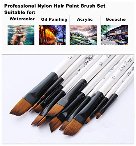 Angular Paint Brushes Nylon Hair Angled Watercolor Pait Brush Set for Acrylics Watercolors Gouache Inks Oil and Tempera(12pcs Pearl White Angled Paintbrush Set)