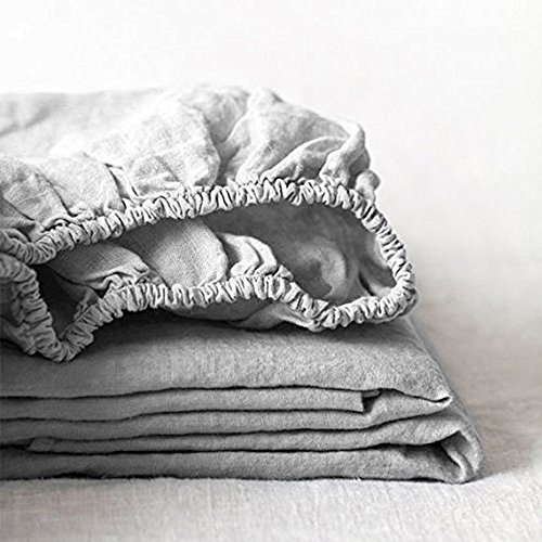 Merryfeel Linen Sheet Set Queen, Luxurious 100% French Linen Bed Sheets Deep Pocket Sheets, 4 Pieces Breathable Bedding Set, Washed French Linen Sheet- Grey