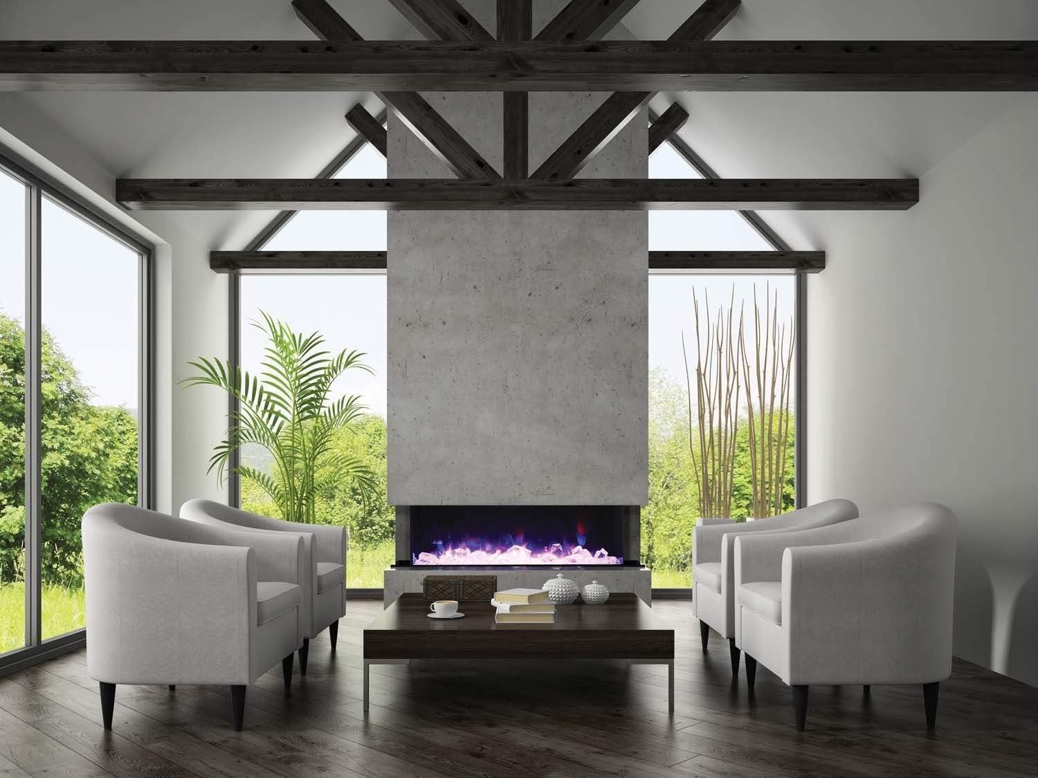 Amantii 72-TRU-View-XL 3 Sided Electric Fireplace 72 Inch, 3-Sided Glass Fireplace Heater w/Remote Control & 8H Timer, Thermostat, Black, Adjustable Brightness, Realistic Flame Effects