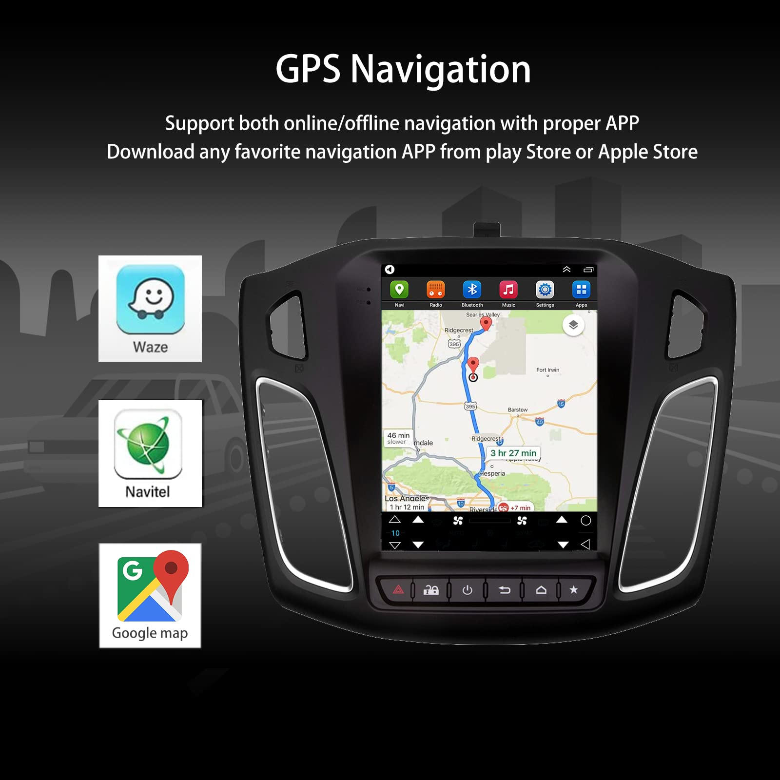 Android 10 Touch Screen Car Stereo with Bluetooth for Ford Focus 2012-2016,4+64GB Carplay and Android Auto,10.4 Inch IPS Screen,Car Radio with GPS Navigation,DSP,Voice Control,Back-up Camera