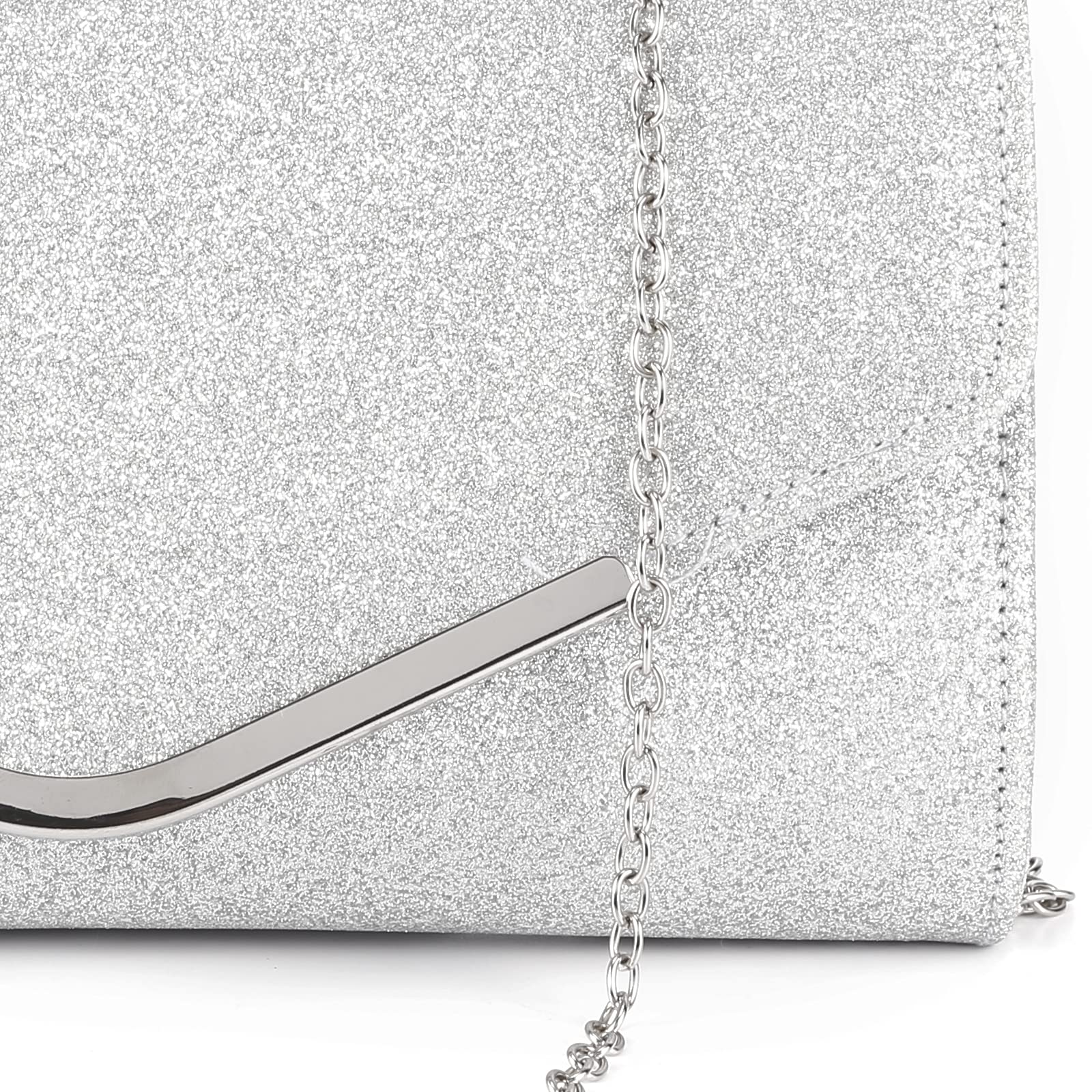 Anladia Evening Bag for Women Glittered Envelope Clutch Bag Prom Handbag Party Purse Shoulder Clutch(Silver)