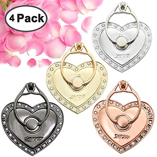 IHUIXINHE Phone Ring Holder, Universal Phone Stand, 4PCS 360° Rotation 3D Aluminium Alloy Ring Grip for iPad, iPhone X iPhone 8, 8Plus, 7, 7Plus, Samsung S9 Note8, Huawei All Cell Phone (Heart)