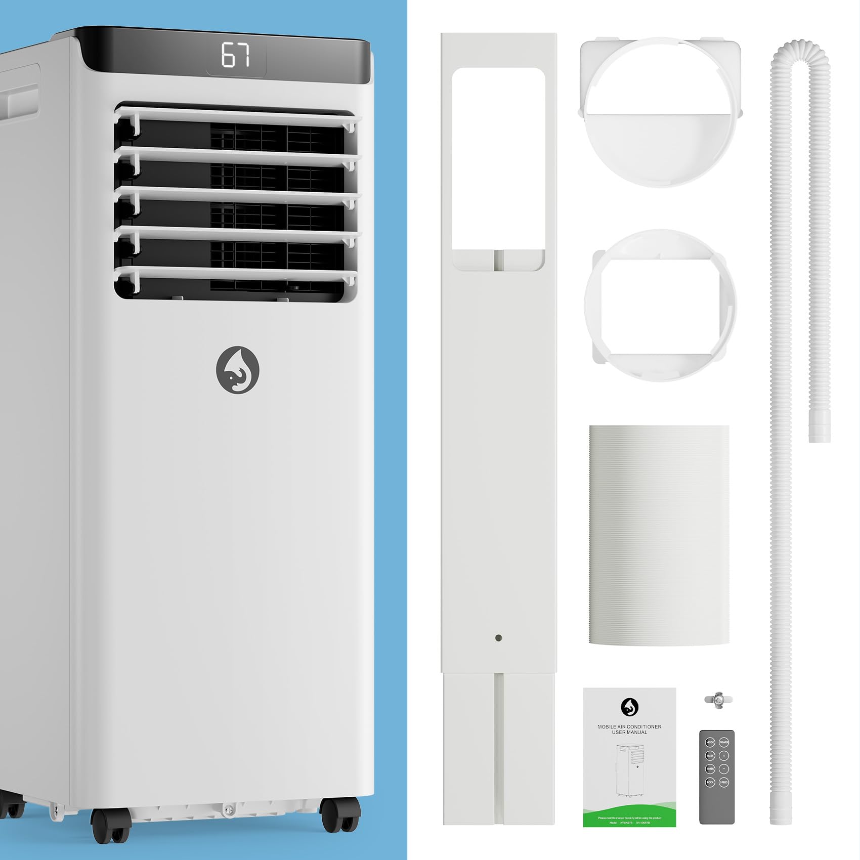 ANDTE 10,000 BTU Portable Air Conditioners with Remote Control, Room Portable AC up to 400 Sq. Ft, 2 Speed Fan with 3 Mode, Remote Control