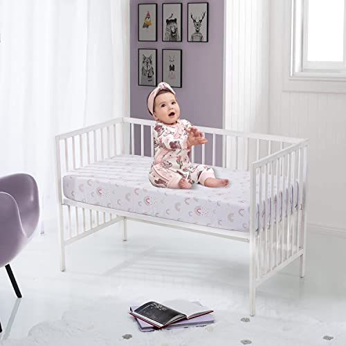 Plushii Crib Sheets for Baby Girls 3 Pack, 28"x 52" Extra Soft Microfiber Crib Sheet Set for Baby Crib Mattress Sheet & Toddler Mattress Pad, Rainbow & Elephant & Stars