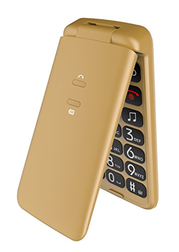 Plum Flipper - Unlocked GSM Flip Phone Big Screen Big Keypad FM Radio Camera Flash Light Tmobile MetroPCS Simple Mobile Straight Talk - Gold