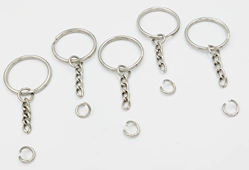 Key Ring with Chain and Open Jump Rings 1 inch, 50 Pack