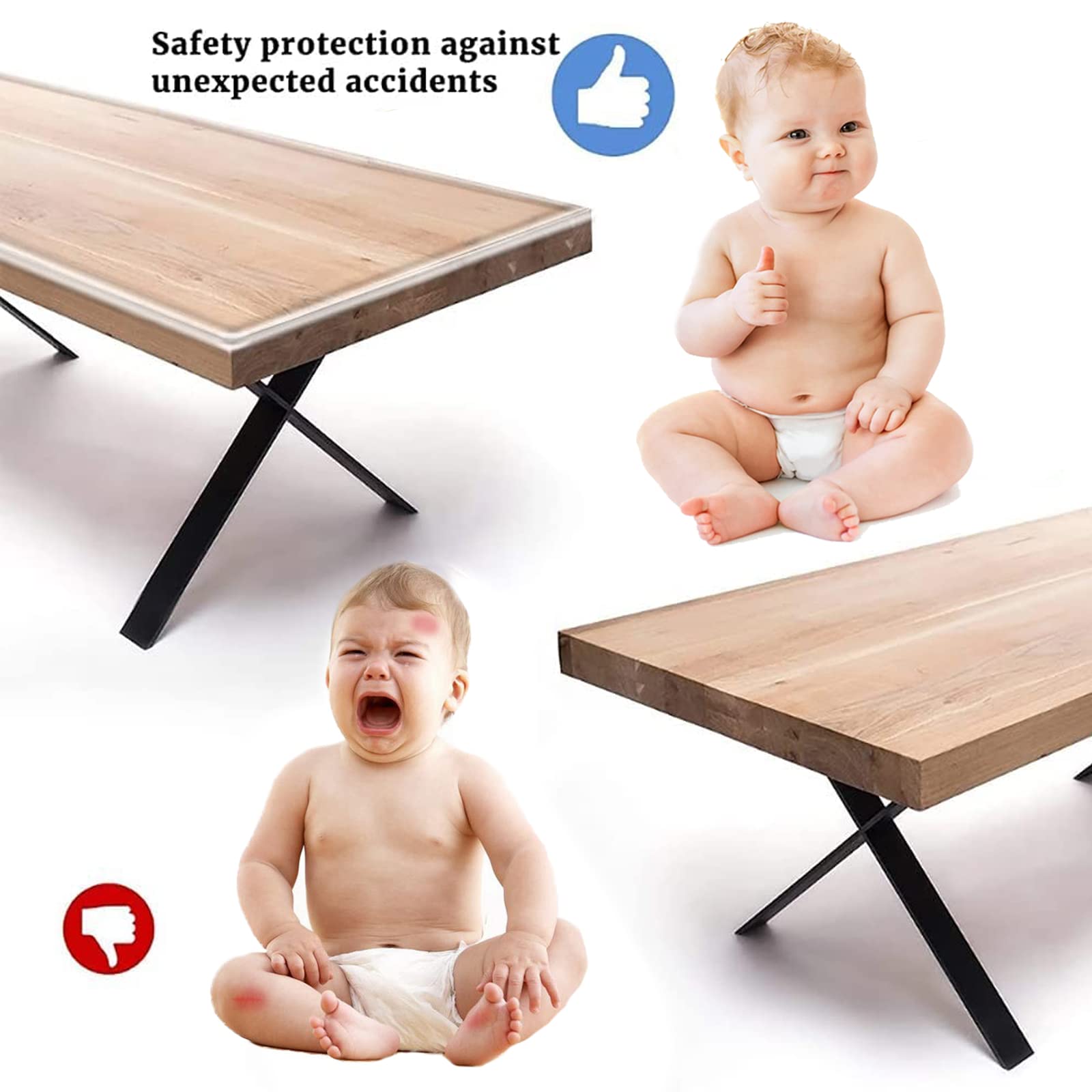 Baby Proof Corners and Edges,Edge Protector Strip Clear, 6.6ft Silicone PVC Pre-Tape Adhesive with 8 psc Baby Proofing Corner Protectors for Against Sharp Corners of Cabinet Table Drawer