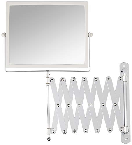 Jerdon 8.3-Inch x 6.5-Inch Two-Sided Swivel Wall Mount Mirror - Vanity Mirror with 5X Magnification & 30 inch Wall Extension - White Base with Chrome Finish Handle - Model J2020C