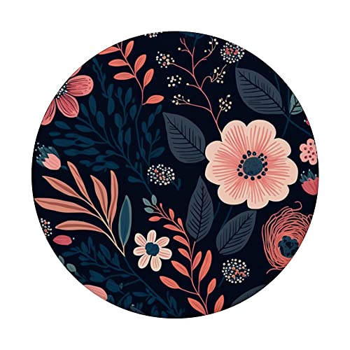 Boho Navy Blue and Pink Floral Botanical Pattern Flower Art PopSockets Swappable PopGrip