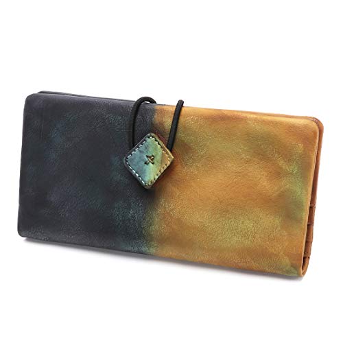 Genuine Leather Wallet for Women long Purse Slim Clutch vintage cowhide handmade Cash Card Holder Organizer (Brown)