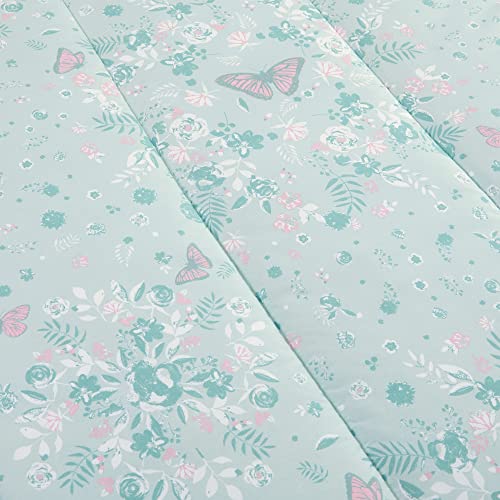 Viviland Twin Butterfly Comforter Set for Girls - Kids Brushed Microfiber Twin Bedding Set - 5 Pieces Machine Washable Bed in A Bag with Soft Comforters, Sheet Set, Shams - Pale Green