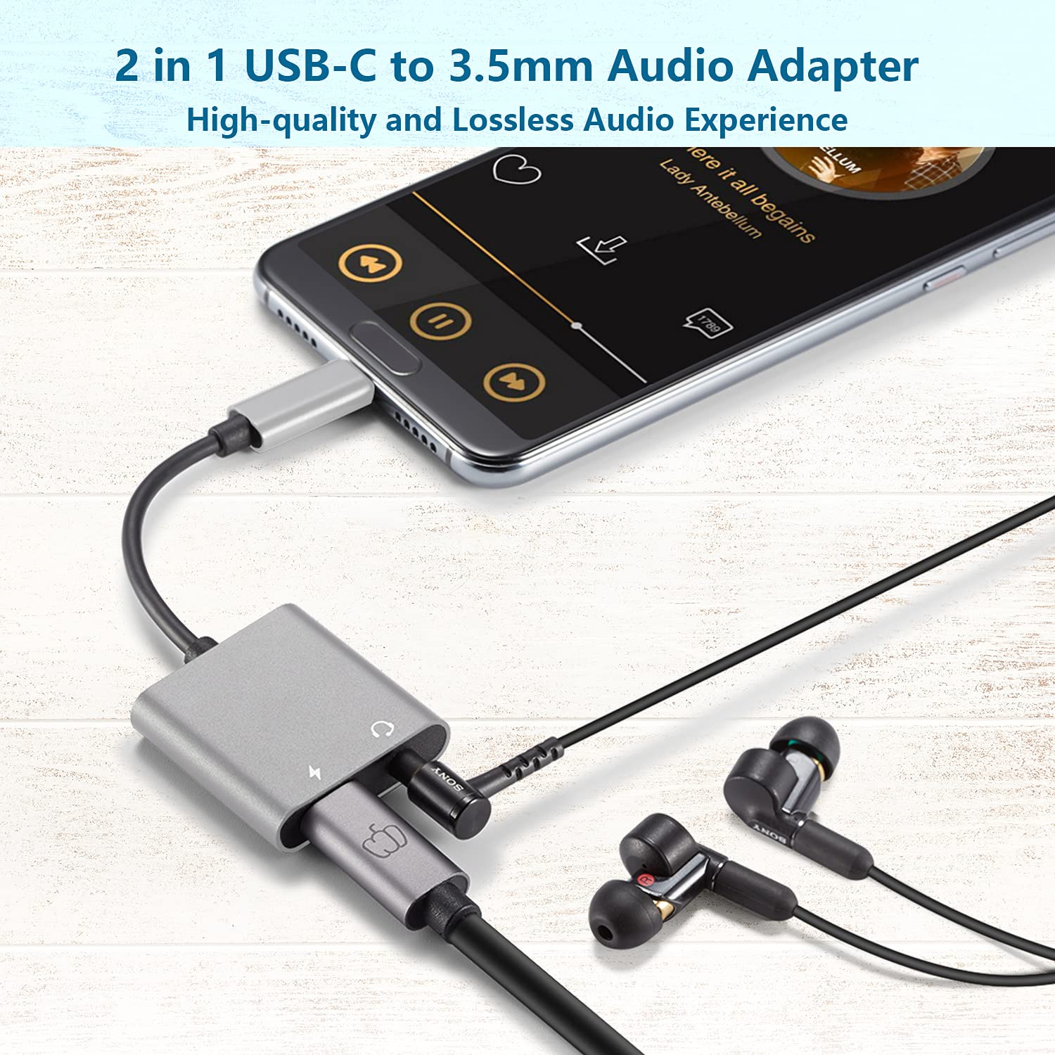 PEPPER JOBS USB-C to 3.5 mm Headphone Jack Adapter 2-in-1 USB-C to AUX Adapter with Fast Charging, Compatible with Samsung Galaxy S21 Series and More (C2PDA)