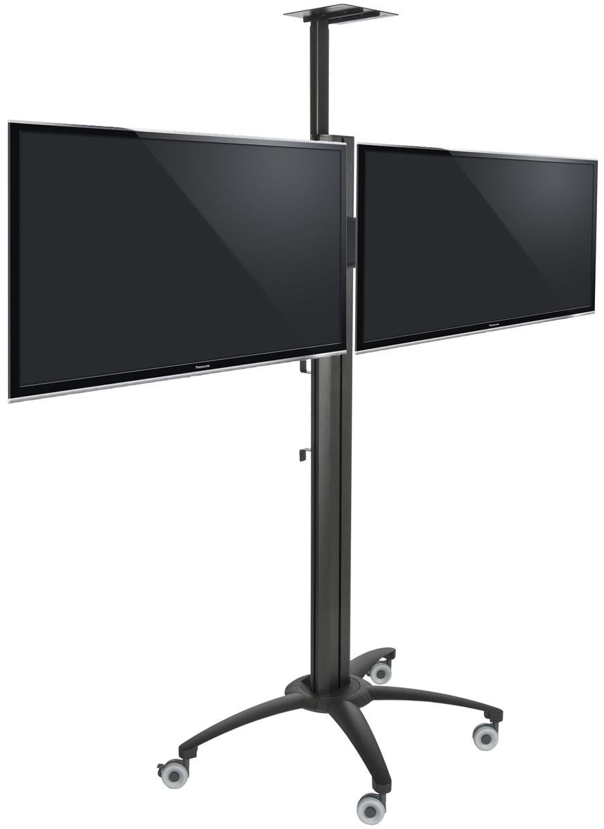 Displays2go Mobile TV Stand with Travel Case, Steel, Aluminum, MDF, EVA Form โ Black (LPGPWBC2S)