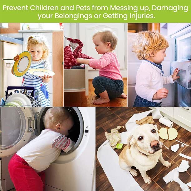 Baby Proofing Sliding Cabinet Locks - YAWALL Adjustable U Shaped Baby Safety Latches for Wardrobe, Kitchen,Bathroom,Drawer,Fridge,Cupboard Doors Knobs & Handles (4Pack White)