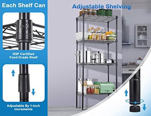 Metal Shelving, 4 Tier Wire Shelving Unit, Adjustable Strong Steel Storage Shelf, Metal Shelves, Kitchen Storage Rack, Pantry Standing Shelves for Laundry Storage 750Lbs Capacity,18" L x 12" W x 44" H
