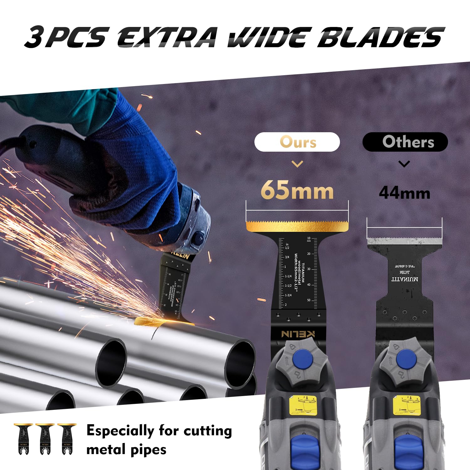 KELIN 16pcs Titanium Oscillating Tool Blades, Universal Multitool Blades for Metal Wood Cutting, Oscillating Saw Blade for Metal Hard Material, Multi Tool Blades Kits Fit Dewalt Bosch Milwaukee Ryobi
