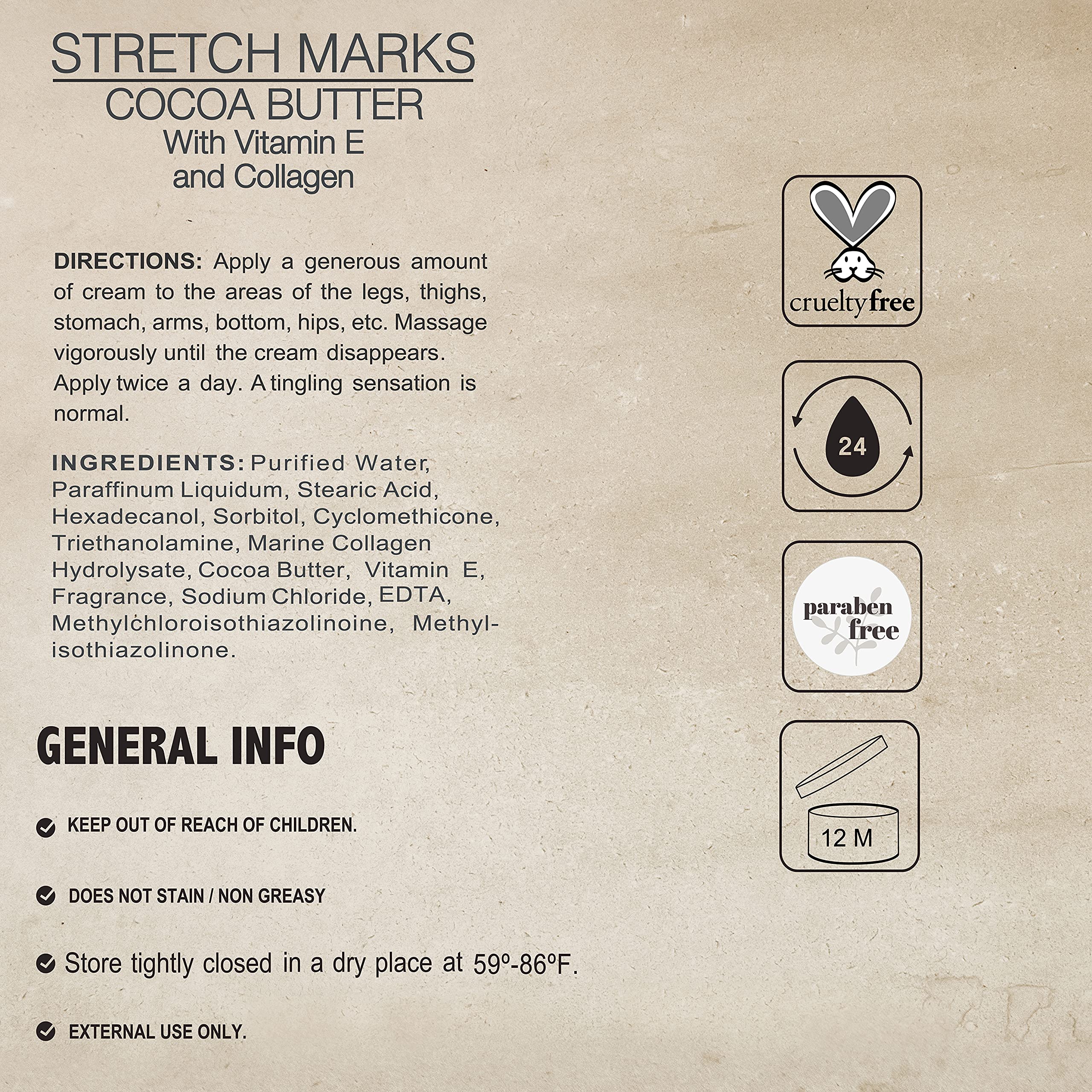 Lawrens Strech Marks Cocoa Butter with Vitamin E and Collagen - Minimizes Apperence of Stretch Marks - Moisturizes skin - 16 oz
