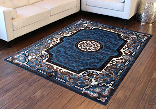 Kingdom Traditional Area Rug Design D 123 Blue (5 Feet X 7 Feet)