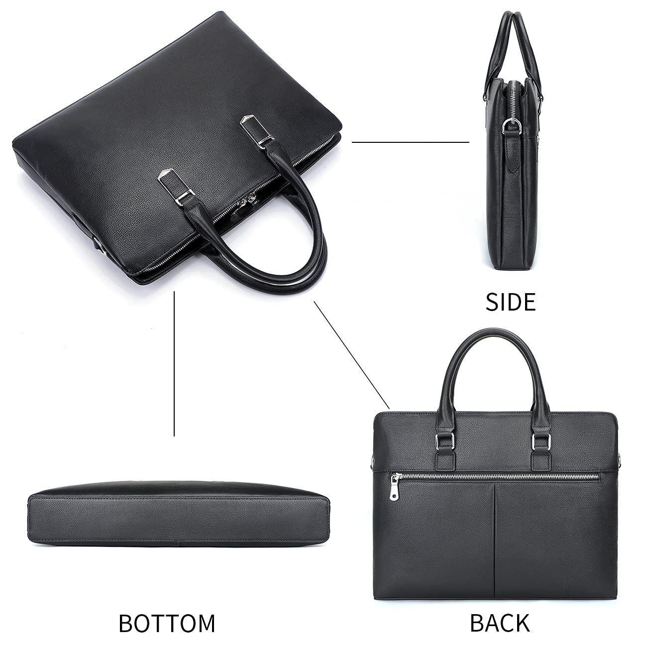 Augus Leather Briefcase Messenger Laptop Bag for Men Women 14 inch Water Resistant Anti Theft Durable for Work Travel (Black)
