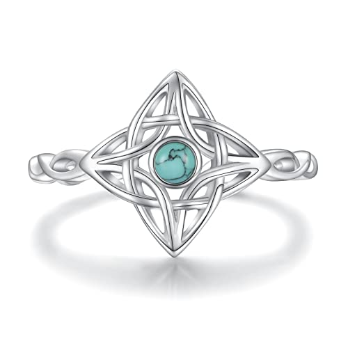 APOTIE Sterling Silver Turquoise Ring - S925 Celtic Knot Vintage Openwork Rings Jewelry for Women