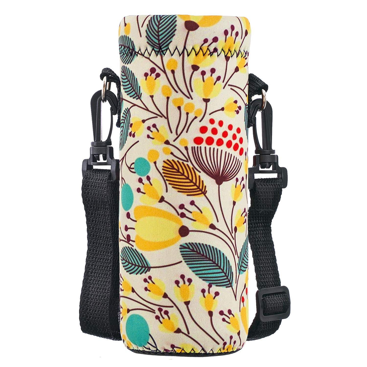 AORTDES Water-Bottle Sling-Case bag Carrier Holder - 750ML/24oz Neoprene Water Bottle Sleeve Strap Cooler Cover Pouch for Men Women Travel Camping Walking Hiking Running(Leaves)
