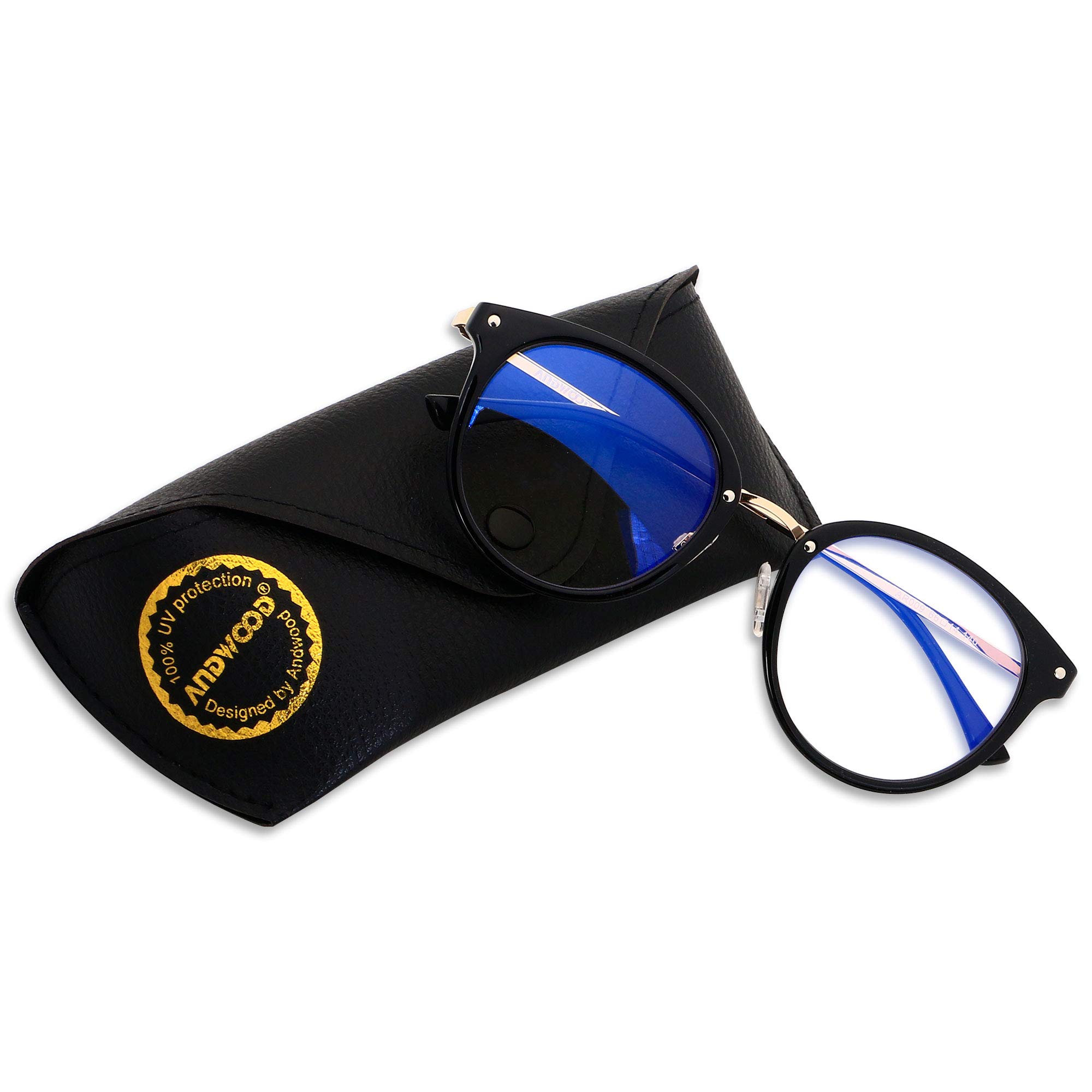 ANDWOOD Oversized Blue Light Blocking Glasses Women Big Round Computer Fake Bluelight Blocker Circle Frame Black