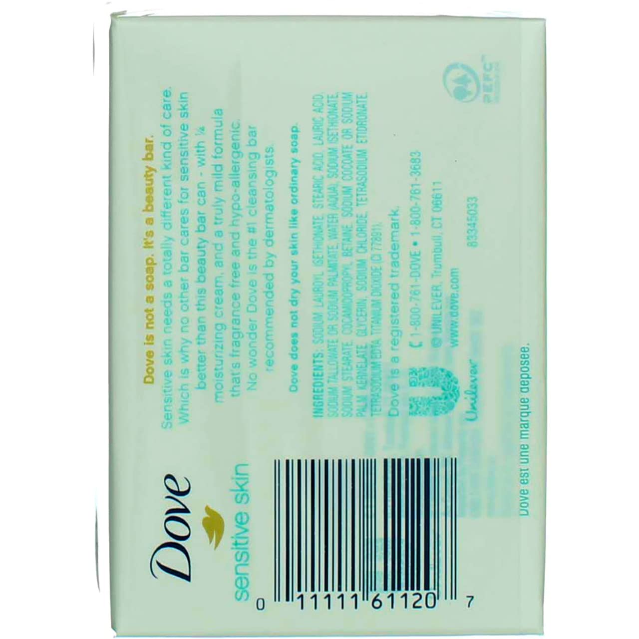 Dove Sensitive Skin Beauty Bar Soap, Unscented, 4 oz, 2 Ct (2 Pack) (Bundle)