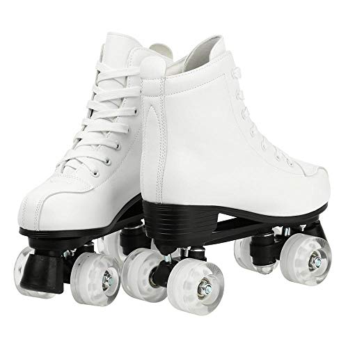 Comeon Women Roller Skates PU Leather High-top Roller Skates Four-Wheel Roller Skates Double Row Shiny Roller Skating for Indoor Outdoor (White Flash,9 M US)
