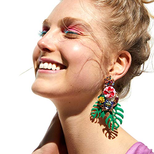 Fahion Statement Vintage Drop Dangle Earrings for Women Girls Green Crystal Earrings