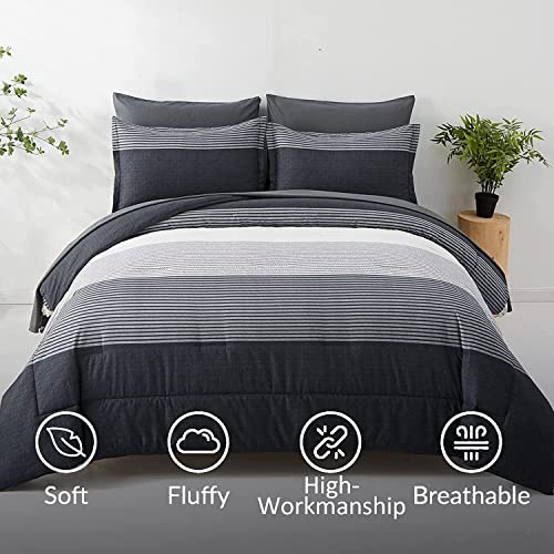 Yiran 7 Piece Black and White Comforter Set Queen Size Bed in A Bag Set with Sheets for Queen Bed - Luxury Bedding Sets for All Season - Comforter, Flat Sheet, Fitted Sheet, Pillow Shams, Pillowcases