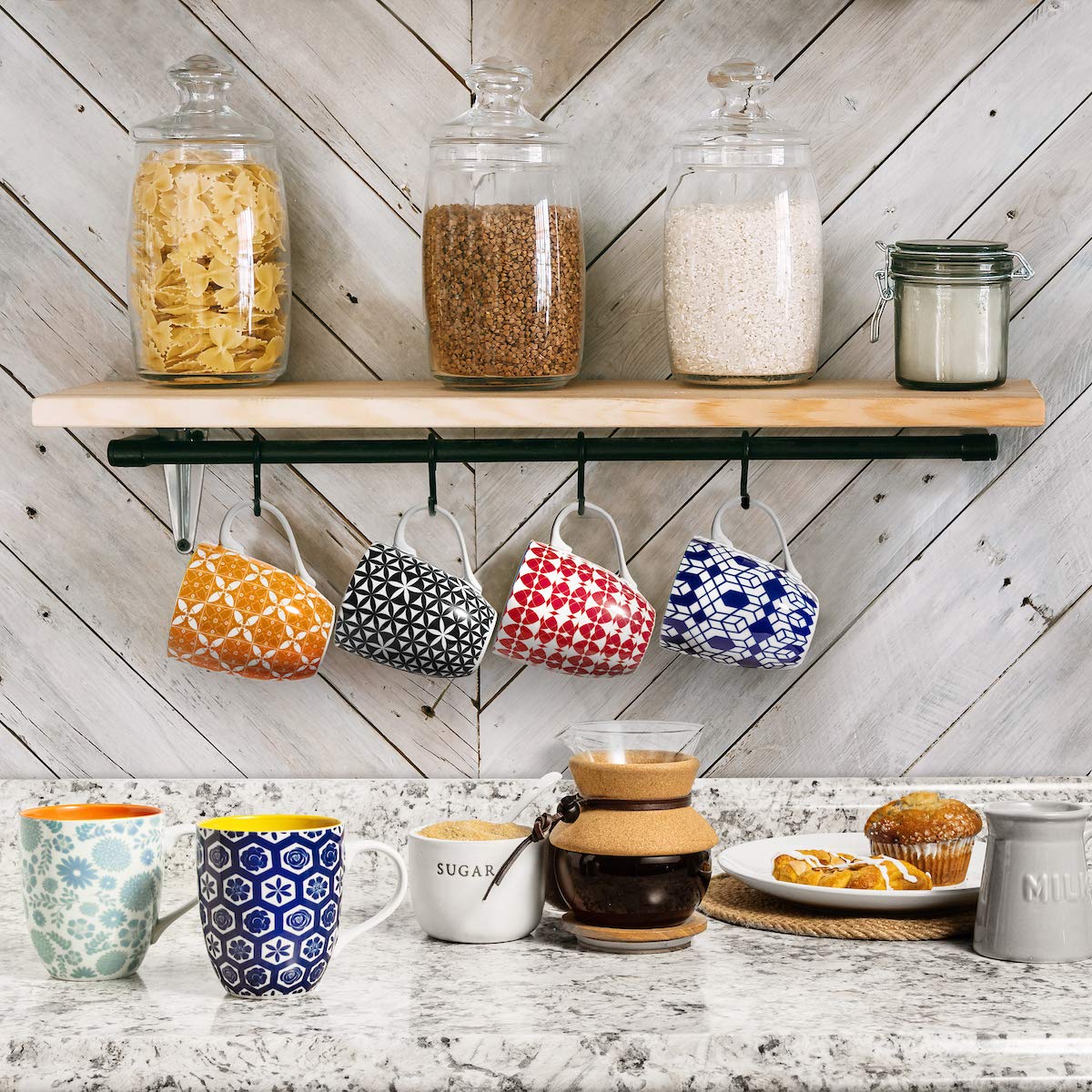 Annovero Mugs, Dessert Bowls. Cute and Colorful Porcelain Dishes for Kitchen, Microwave and Oven Safe. Bundle