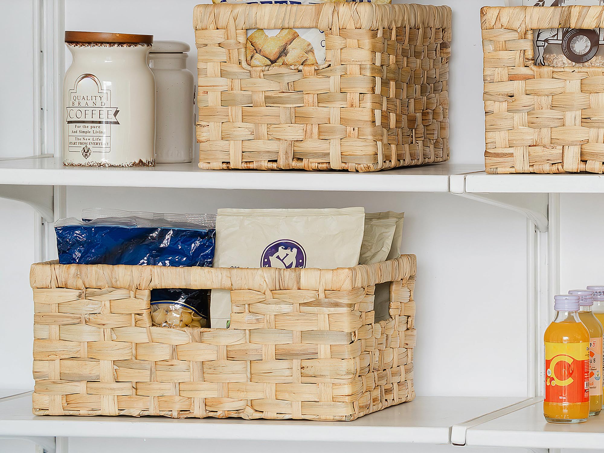 StorageWorks Wicker Basket, Hand-Woven with 3 Handles, Laundry Baskets for Organizing, Water Hyacinth Storage Baskets, 1-Pack, 15 ¼" L x 11 ¼" W x 7" H