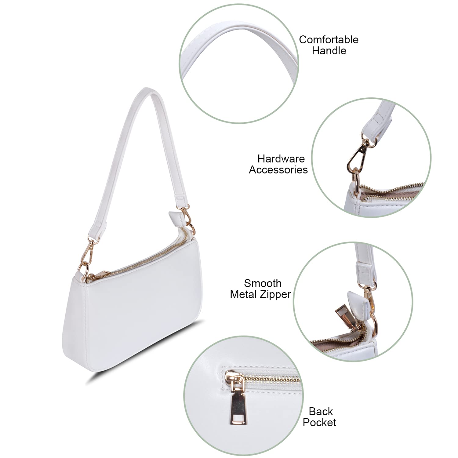 Apperloth Small Shoulder Bag with Zipper Closure Retro Classic Clutch Croc Tote HandBags for Women (Style 2 White)
