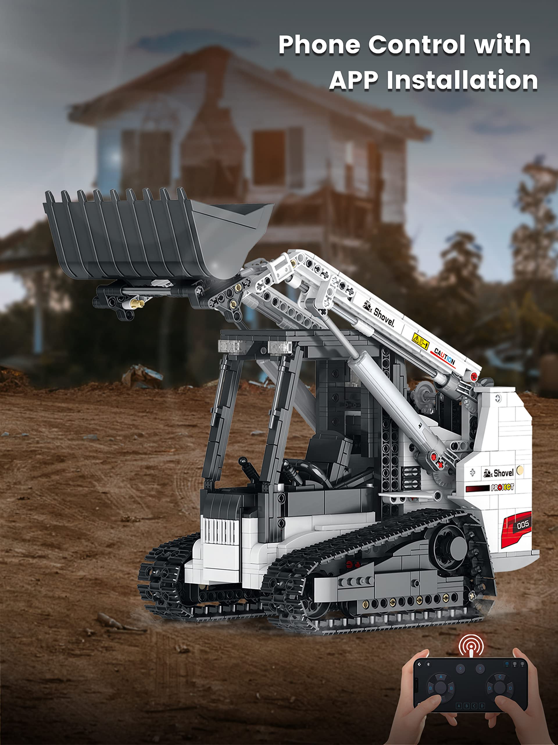 AmazingBlock Reobrix 22004 Technic Loader Building Blocks Set, Remote & APP Dual Control Track Loader Building Toy, 2023 New Auto Vehicle Model Building Kit, Creative DIY Birthday Gift for Kids Adult