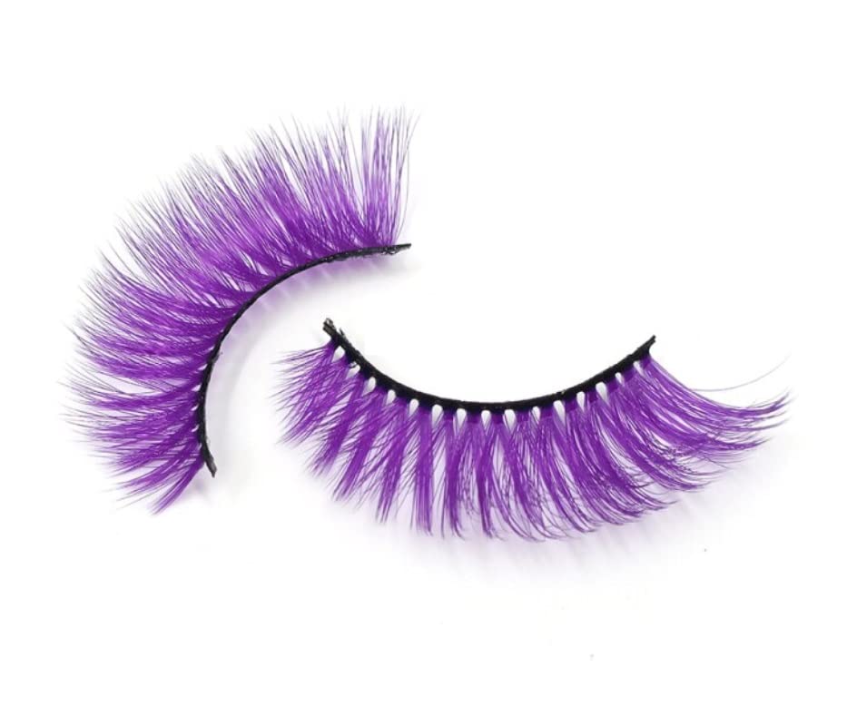 Alluring Synthetick Mink Lashes Reusable Strip False Eyelashes Hand-made Cat-Eye, Fun Color Lashes - PURPLE