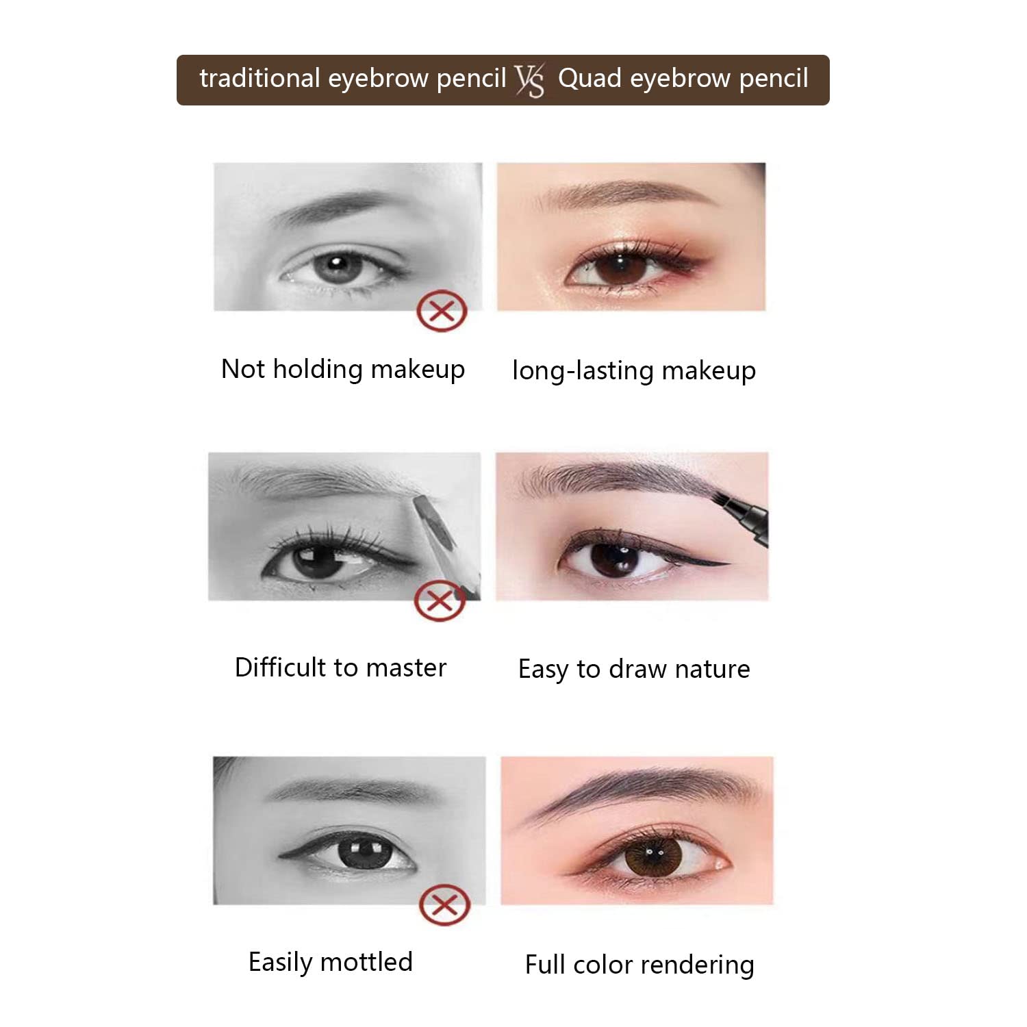 Anjoize Eyebrow Pen,Anjoize 4-Tip Microblade Brow Pen,Durable waterproof and anti-smudge(dark brown)