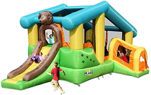 Inflatable Castle and Slide, Blue Dog House Children Slide Outdoor Small Playground Home Square Trampoline Children Play Fence Colors 532 347 262Cm