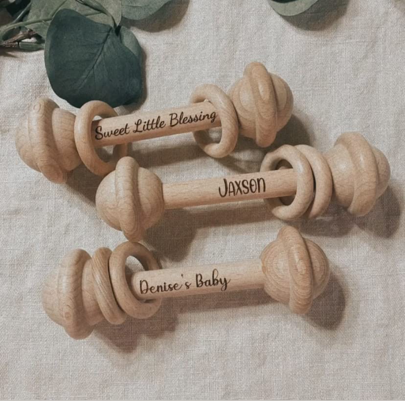 Baby Salute Personalized Custom Rattle Natural Beechwood Baby Rattle Name Engraved Educational Baby Boy or Girl Newborn Gift Baby Shower Keepsake