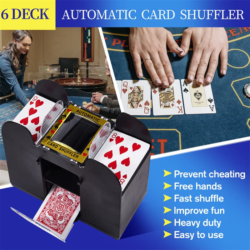 FONBEAR Automatic Card Shufflers 6 Deck (Playing Cards Included) - Battery-Operated Electric Shuffler Heavy Duty - Great for Casino, Home & Tournament Use for UNO, Blackjack, Texas Hold'em, Phase 10