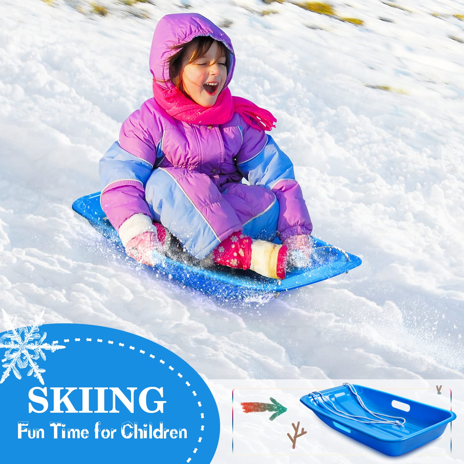 AGPTEK 25.6 Inch Durable Downhill Sprinter Toboggan Snow Sled Replacement for Boys Girls (Blue)