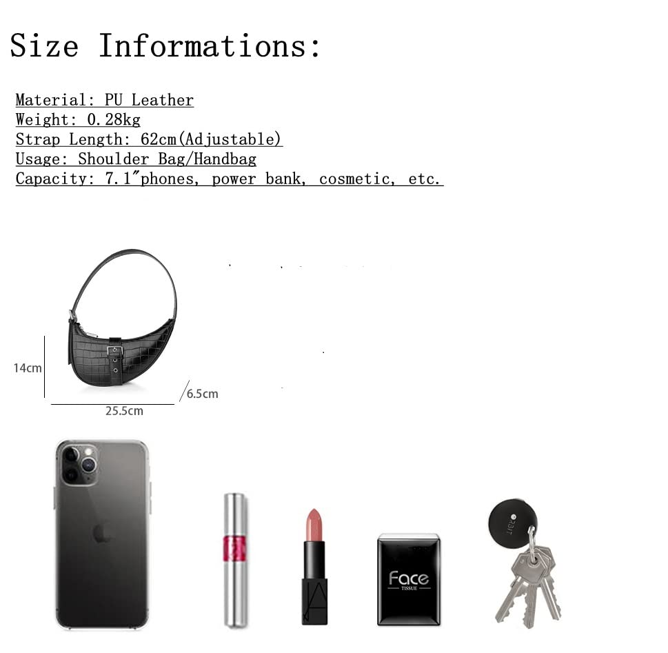 FONETTOS Y2K Saddle Hobo Bag, Women Shoulder Purse Moon Bag Handbag Fashion for Girls