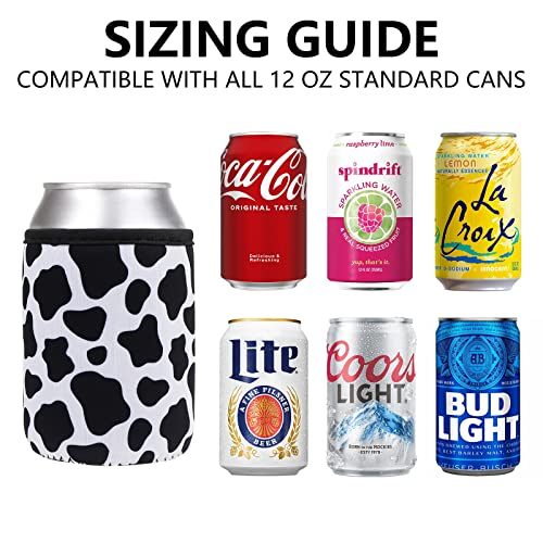 YR Upgraded Foil Insulated Lining Reusable Neoprene Insulated Can Cooler Sleeve for Can Beer, Soda, Pop, Seltzers, Can Coolies for 12oz & 16oz Can, Set of 3 (Cow)