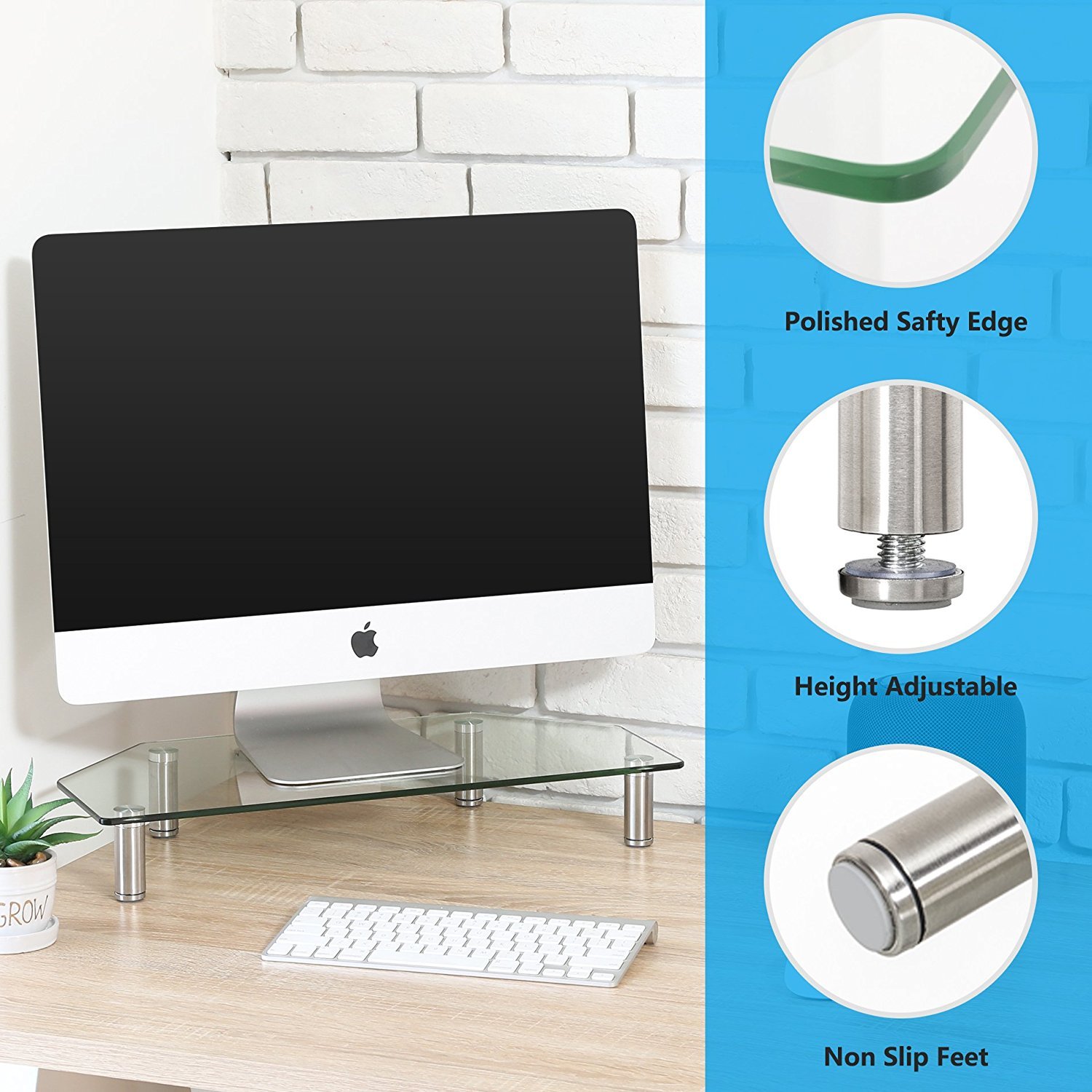 FITUEYES Monitor Stands Curved Glass Computer Risers with Height Adjustable for PC Monitors, Laptops, Computers & TVs,DT105002GC