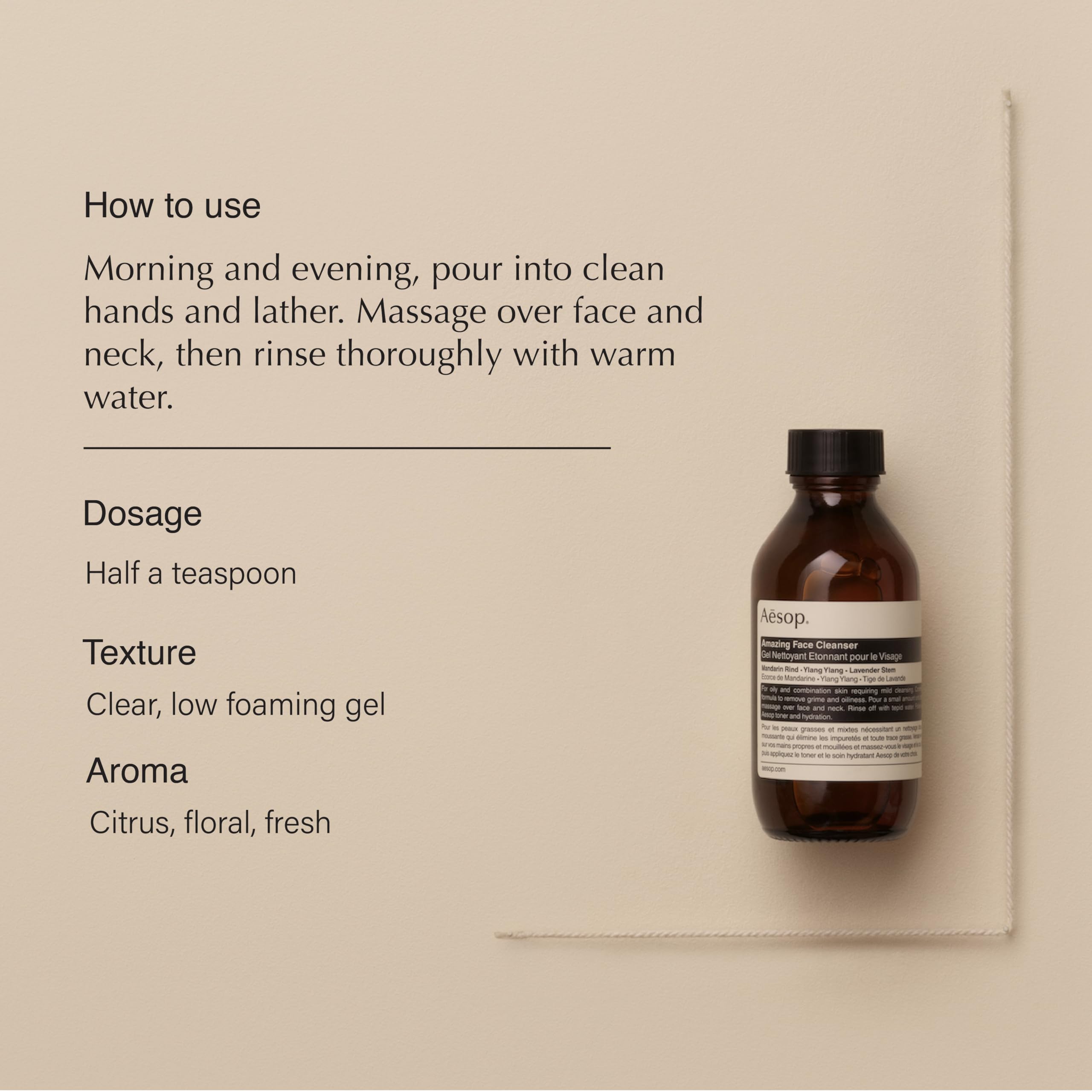 Aesop Amazing Face Cleanser - Non-Drying, Enhanced with Purifying Mandarin Rind - Cleanses Skin of Oil and Grime - 3.3 oz